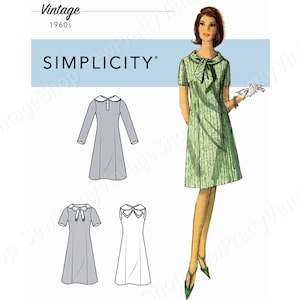 Simplicity 9104 60s Modest Dresses: Semi-fitted Collared Neck Knee ...
