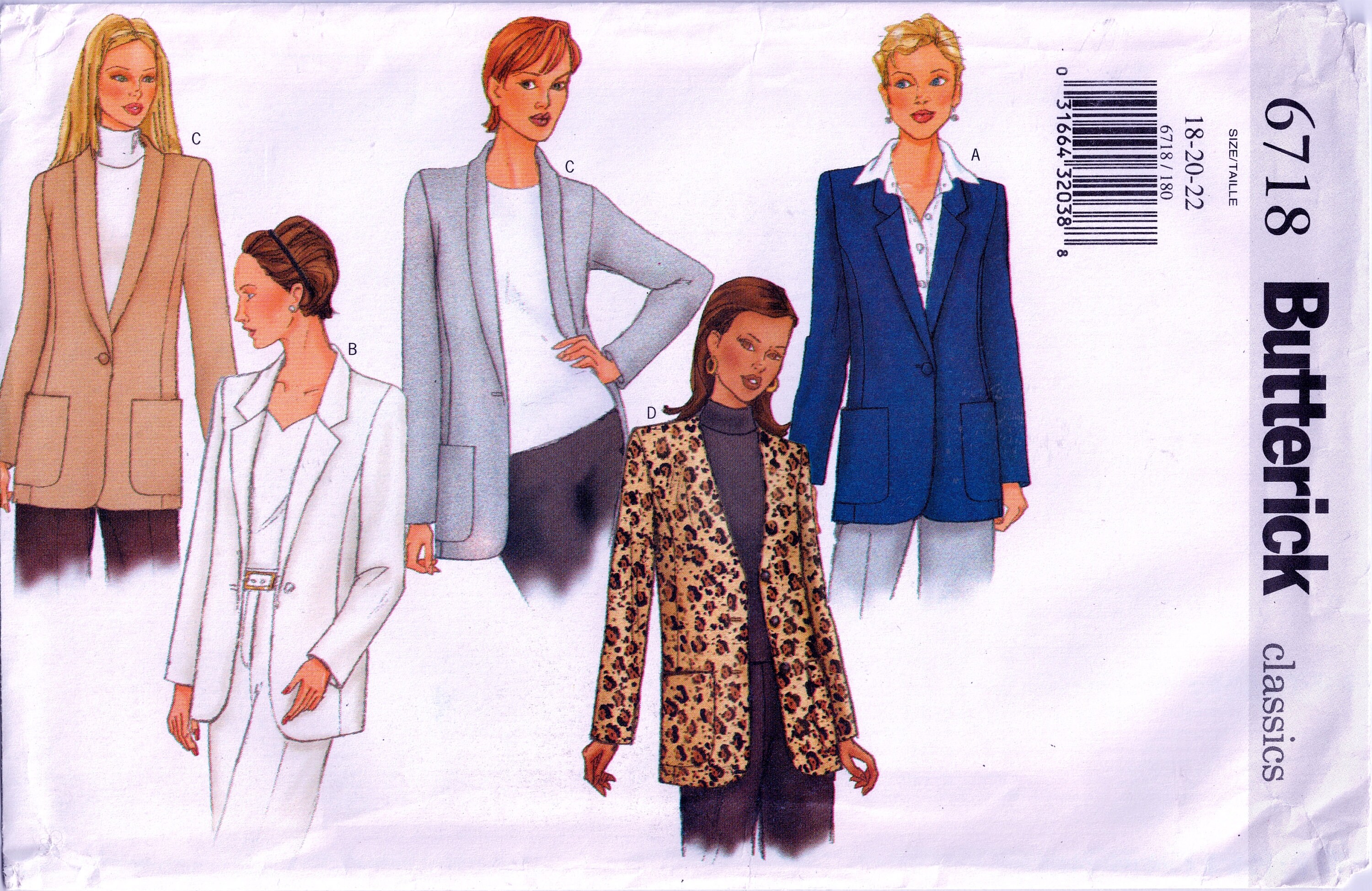 Butterick 6718 90s Classic Jackets: Modest Collarless or Shawl - Etsy