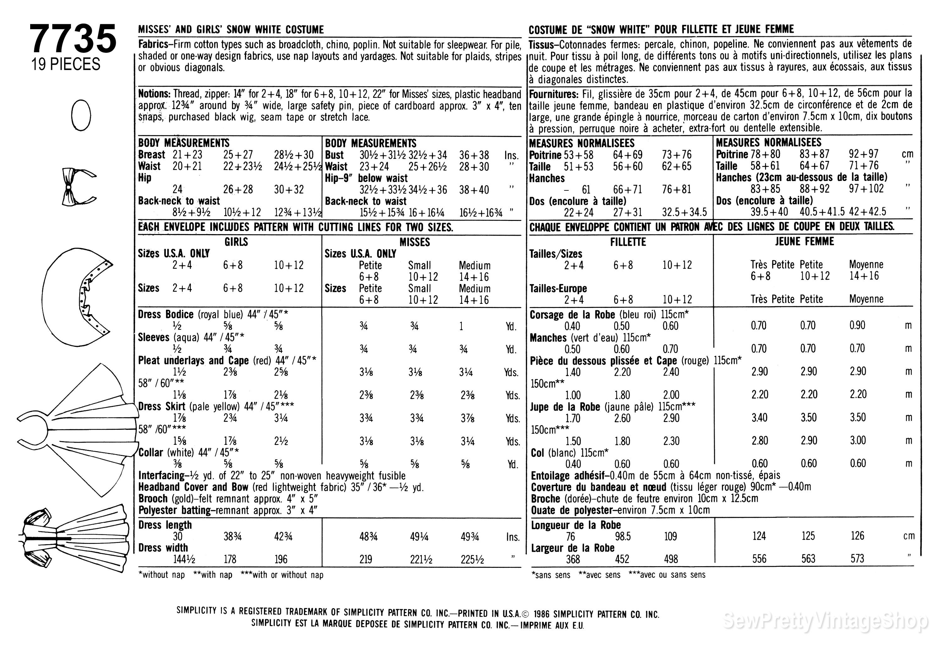 Simplicity 7735 SEWING PATTERN 80s Girls Disney Costumes: - Etsy