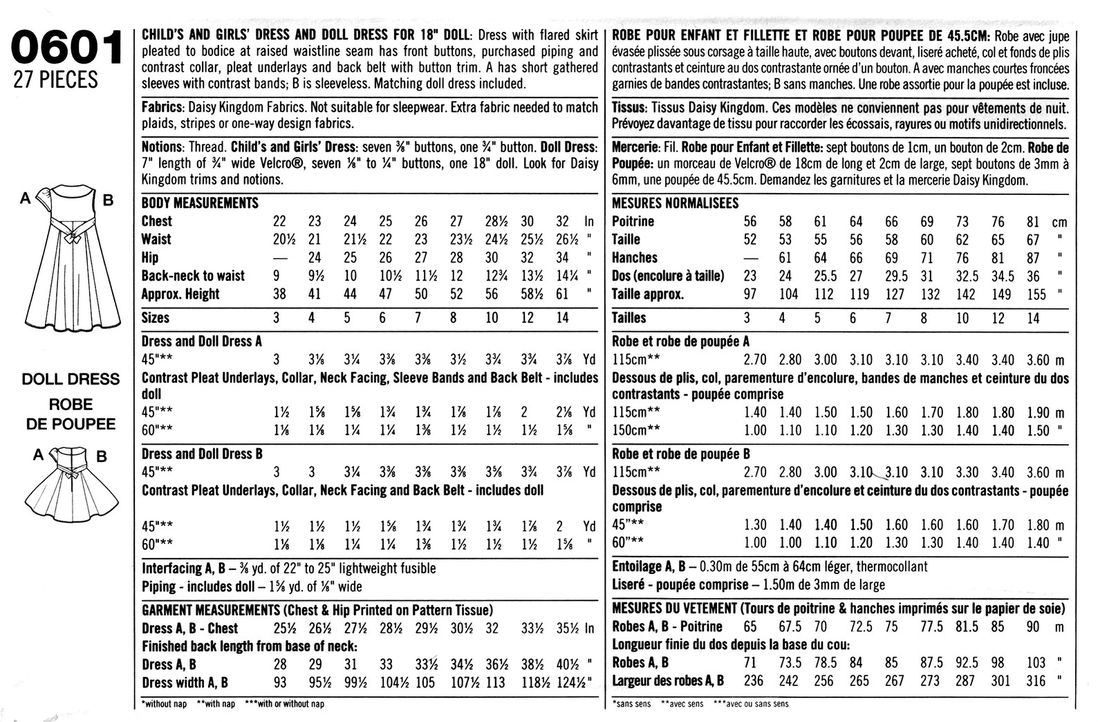Simplicity 0601 90s Girls & 18 Dolls Dresses: Empire - Etsy