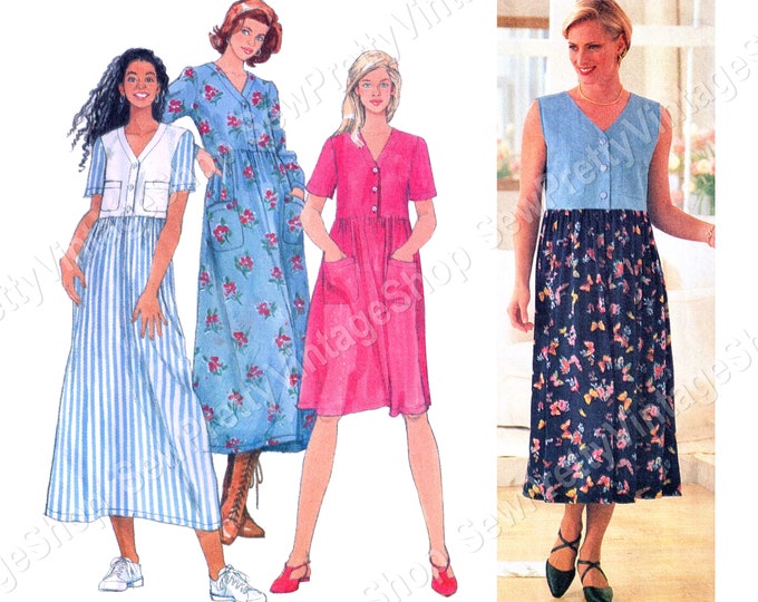 Simplicity 7124 90s Empire Waist Dresses: Modest Casual Full Skirt Maxi ...