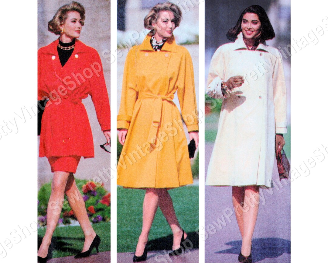 Butterick 6355 90s Jacket and Skirt Set: Short Trench Coat, Swing ...