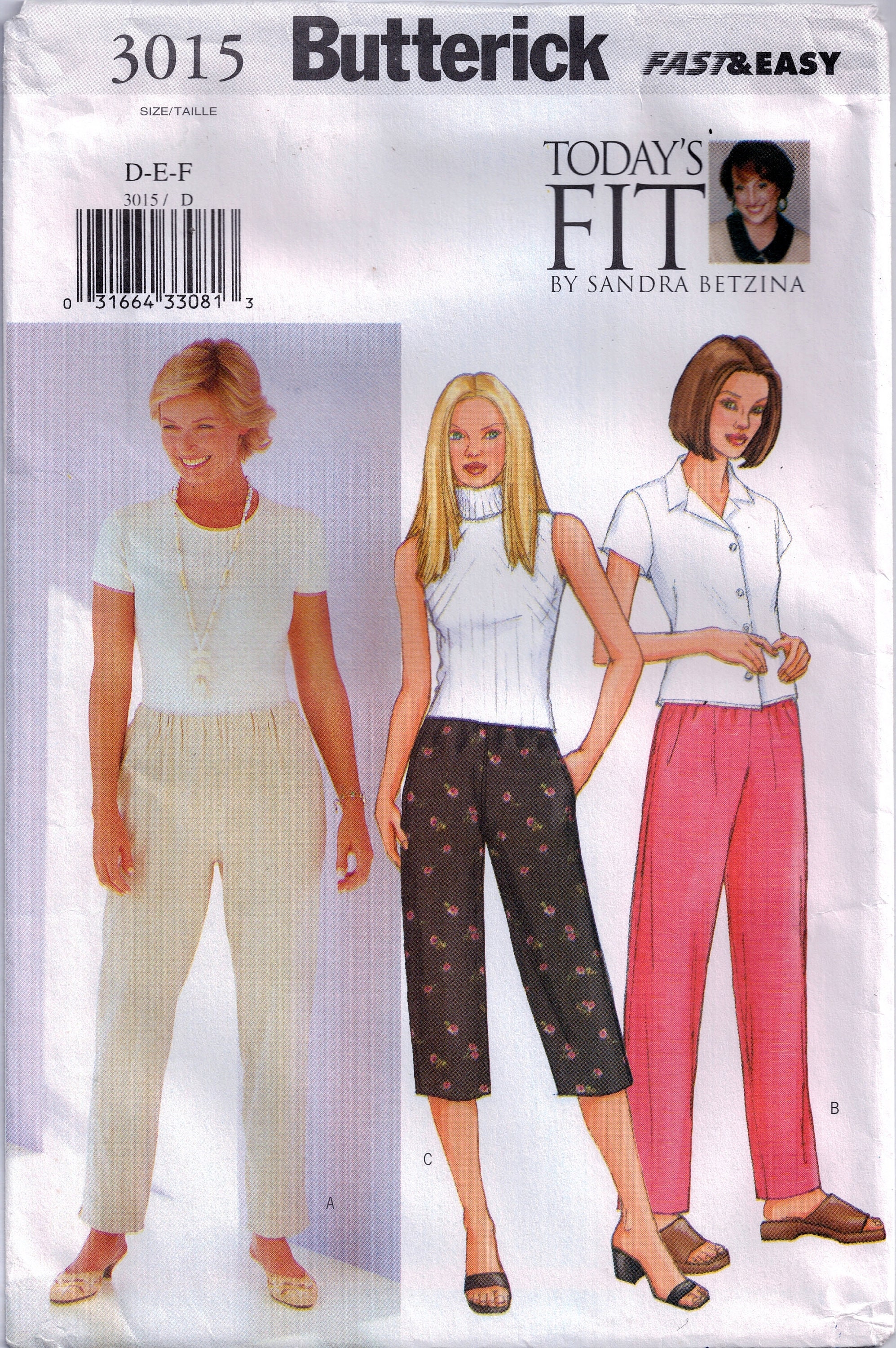 Butterick 3015 90s Summer Bottoms: Modest Pull on Pedal - Etsy