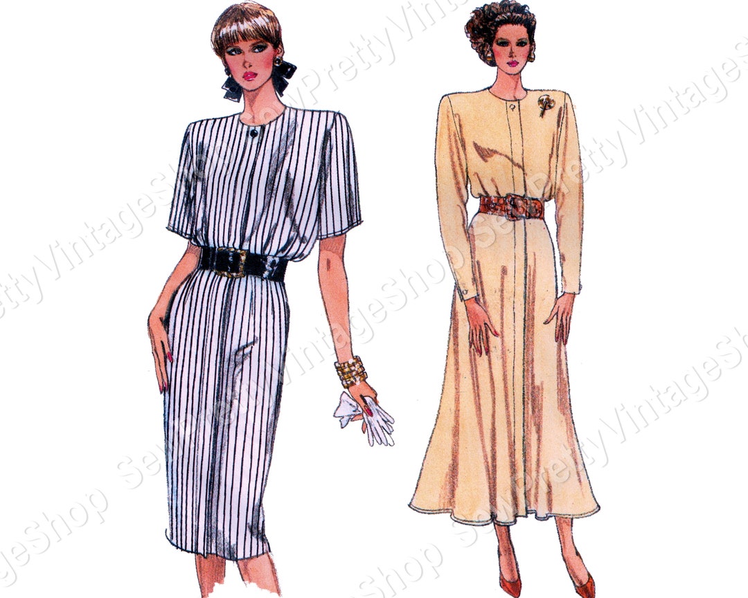Vogue 9830 80s Robes minimalistes Blouson: modeste jupe crayon à col ...