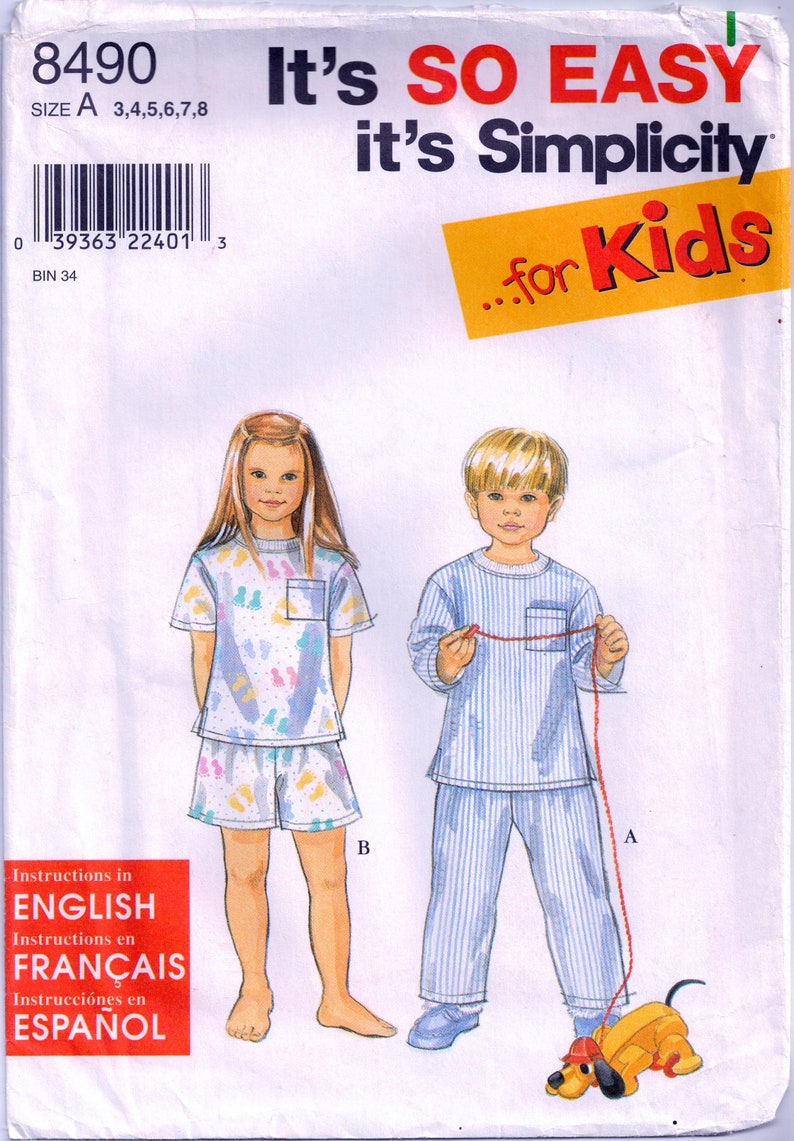 Simplicity 8490 90s Unisex Kids Sleepwear: Boys and Girls - Etsy