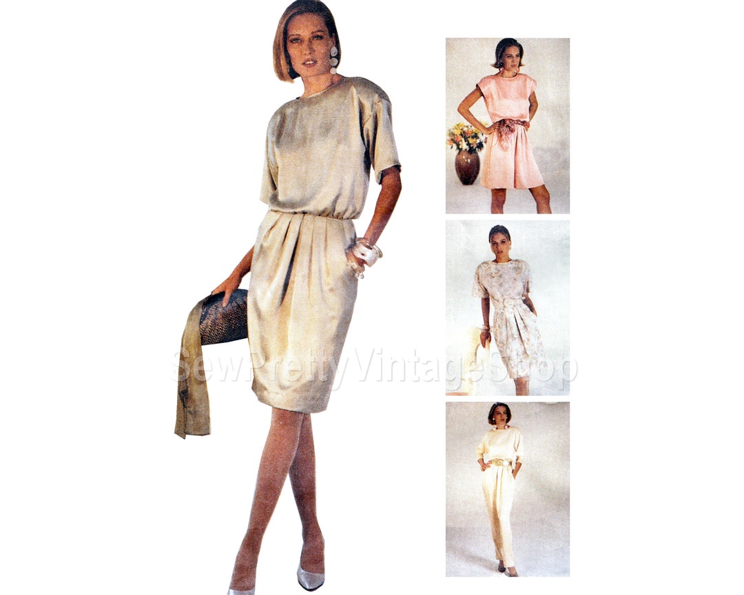 McCall's 5284 90s Modest Party Clothes: high neck blouson dress, wide ...