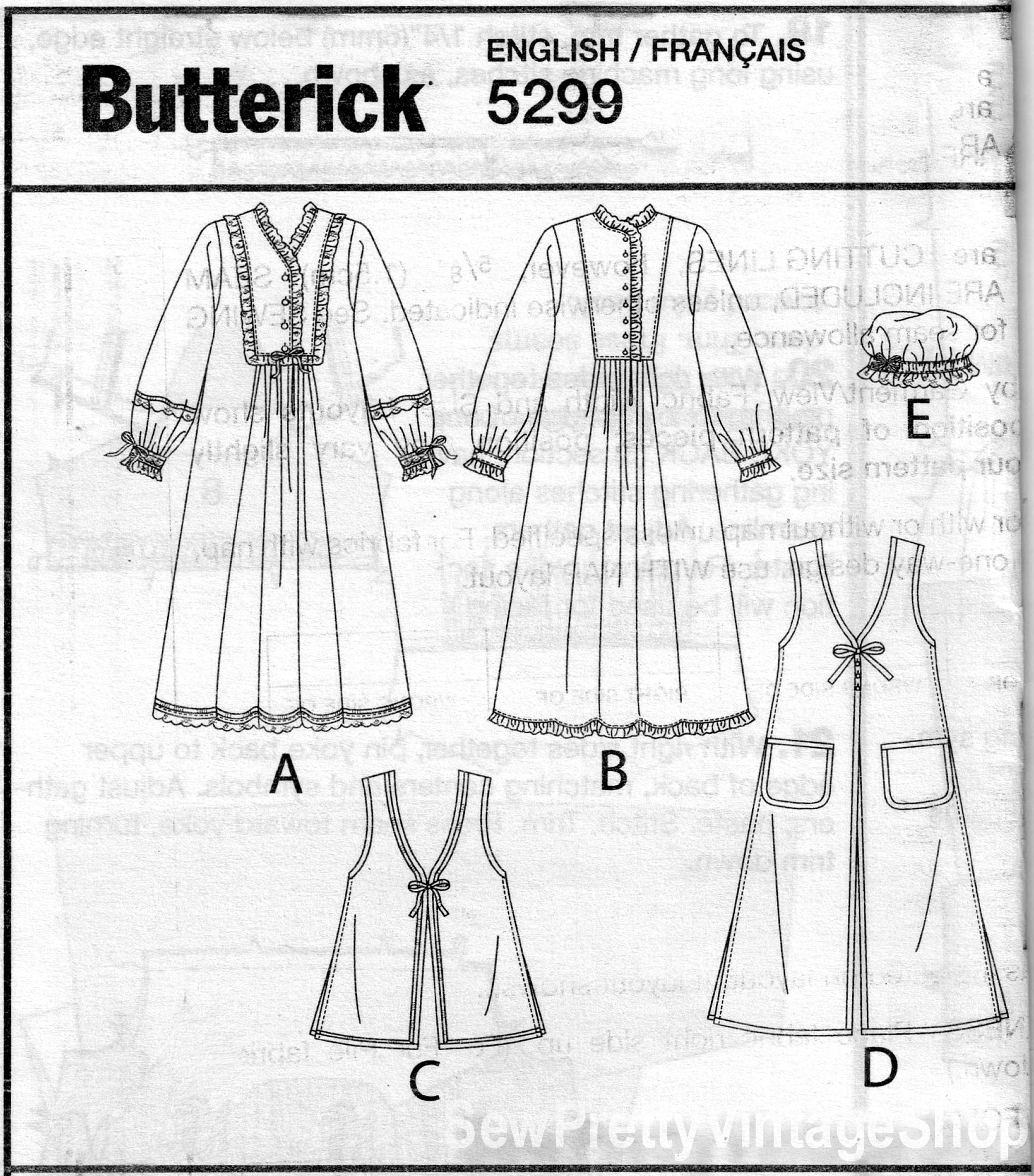 Butterick 5299 SEWING PATTERN Victorian Sleepwear: High Neck - Etsy