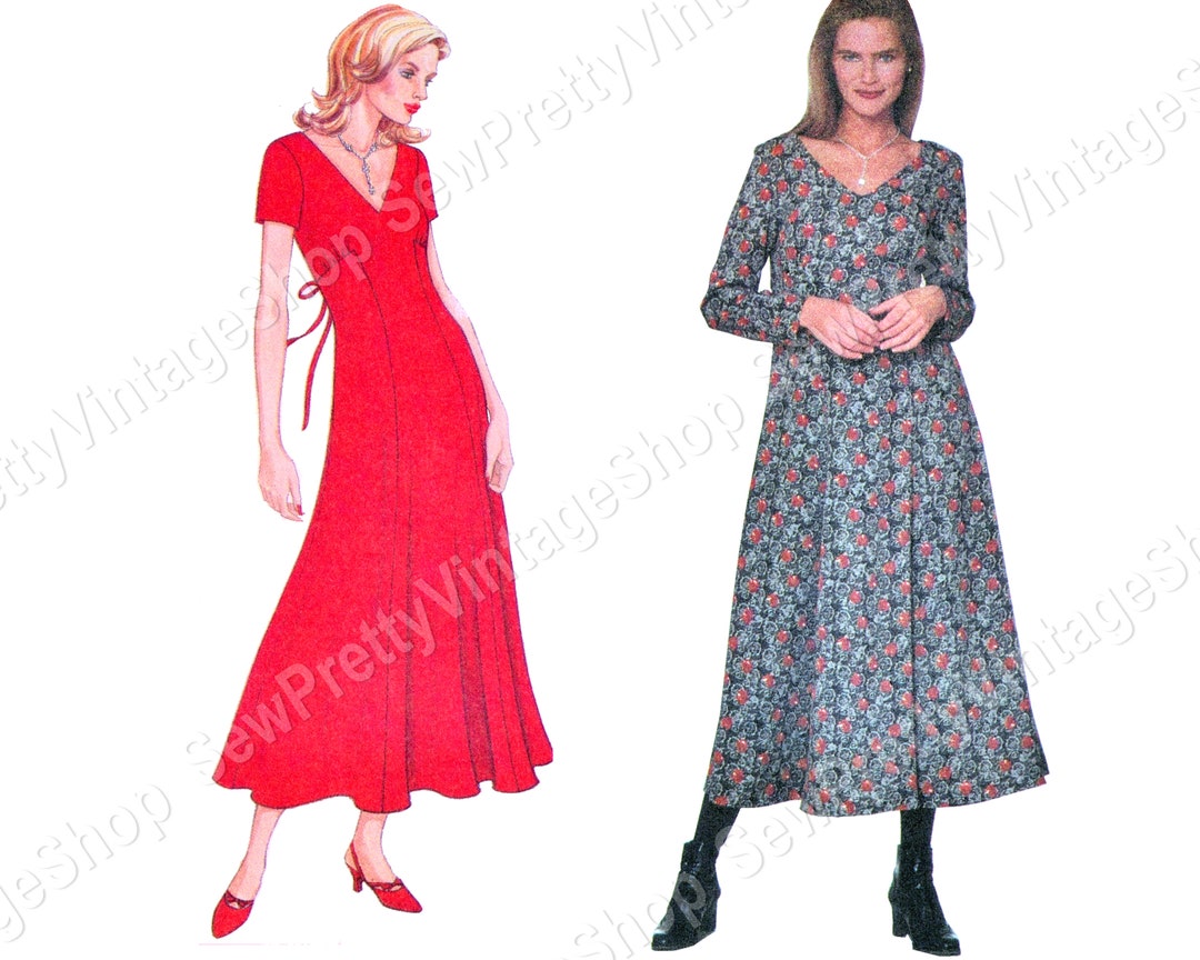 Simplicity 0681 90s Fit and Flare Dresses: Modest Empire Waist Long or ...