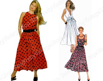 Simplicity 7124 90s Empire Waist Dresses: Modest Casual Full Skirt Maxi ...