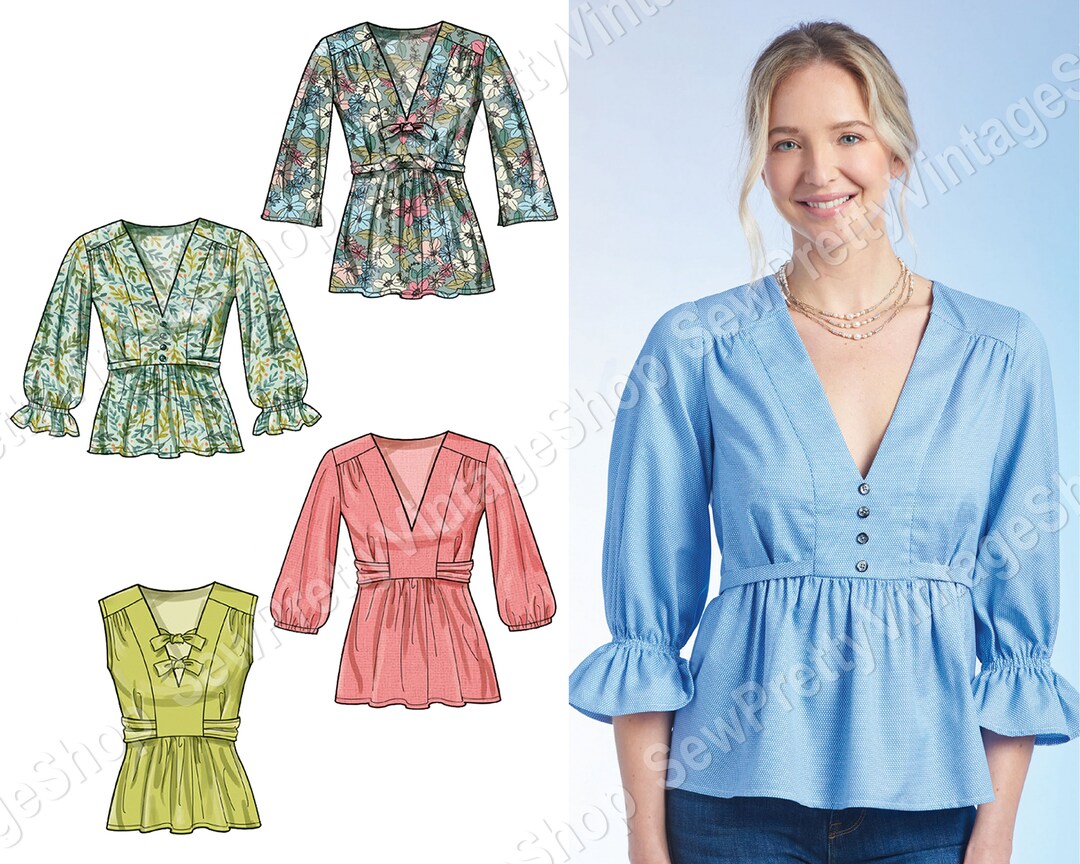 Simplicity 11767 Yoked Peasant Tops: Flirty Deep Vneck Summer Tops With ...