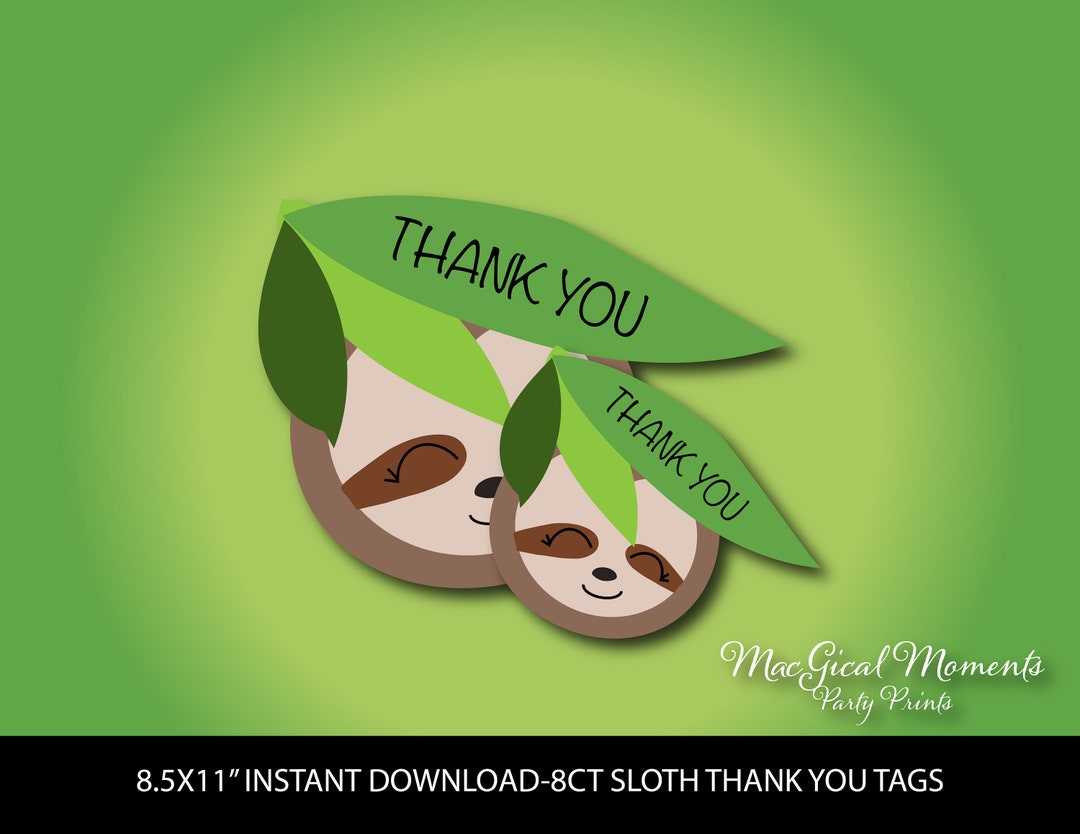 Sloth Thank You Tags Sloth Birthday Supply Sloth Party - Etsy