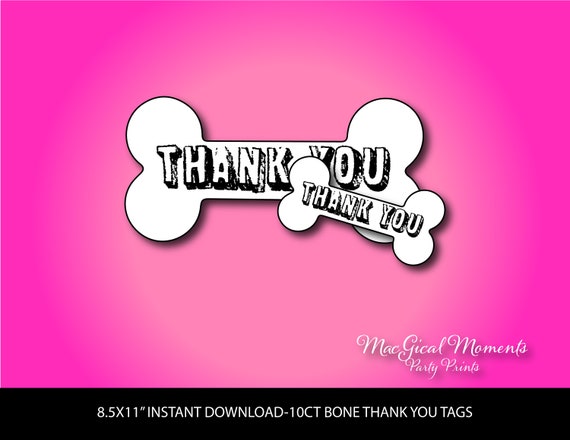 Bone Thank You Tags, Puppy Pawty Favor Tags, Puppy Birthday Thank You ...