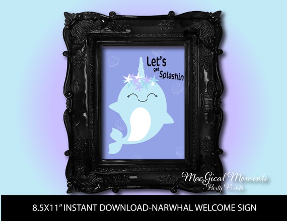 Narwhal Welcome Sign, Narwhal Birthday Decor, Cute Baby Blue Narwhal ...