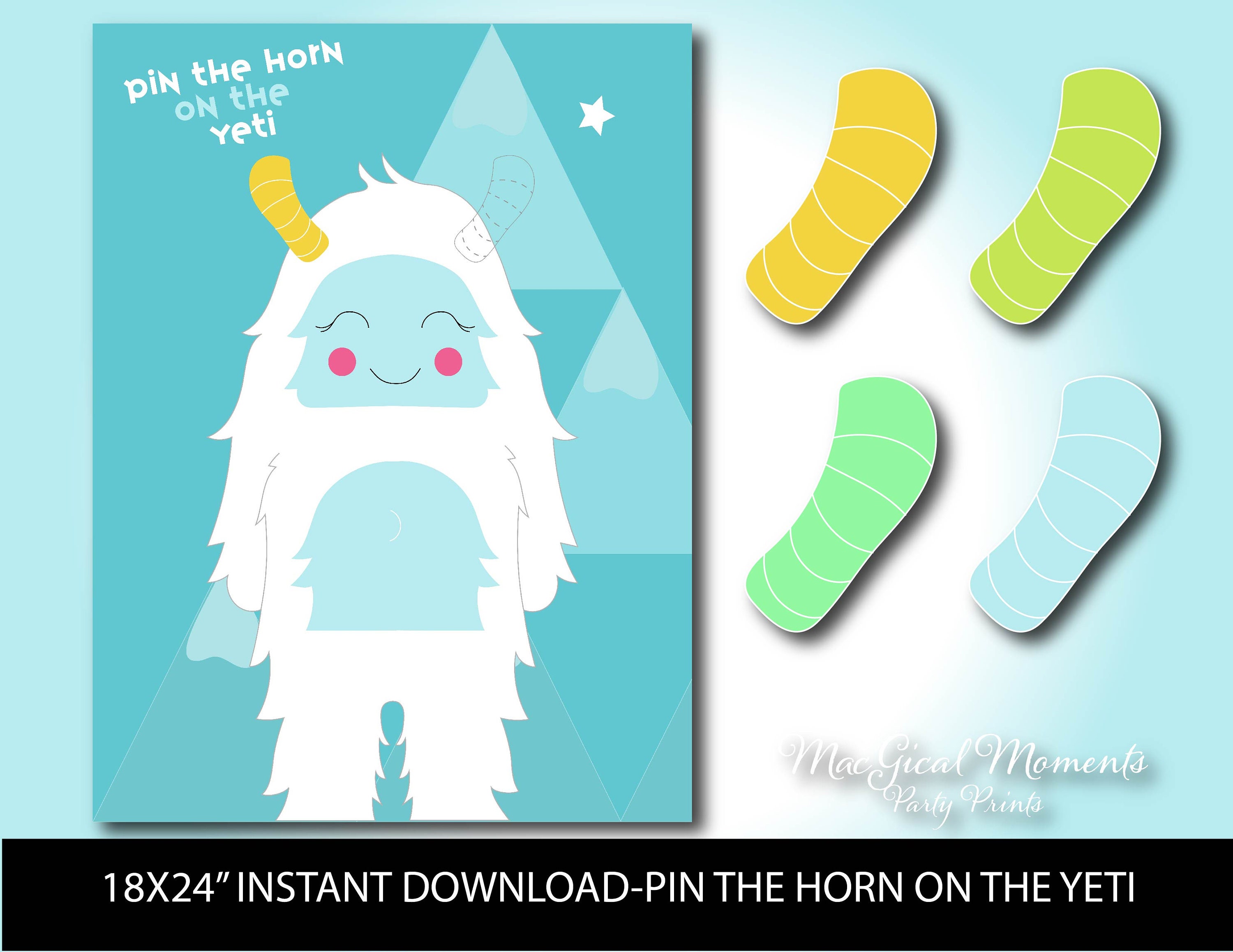 Pin the Horn on the Yeti, Yeti Party Game, Yeti Party Fun, Cute Yeti ...