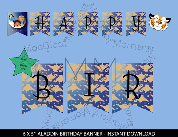 Aladdin Happy Birthday Banner, Aladdin Birthday Banner, Aladdin Party ...