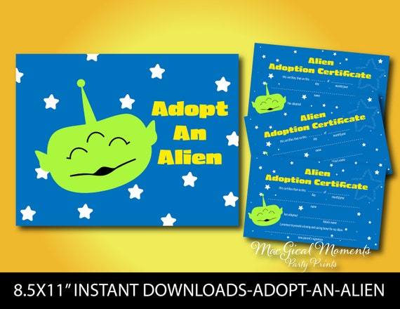 Adopt An Alien, Toy Story Alien Party Game, Cute Alien Adoption Sign ...