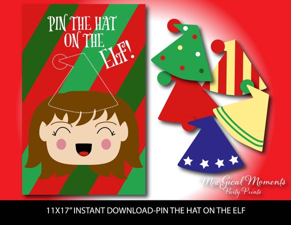 Pin the Hat on the Elf, Elf Themed Party Decorations, Pin the Hat on ...