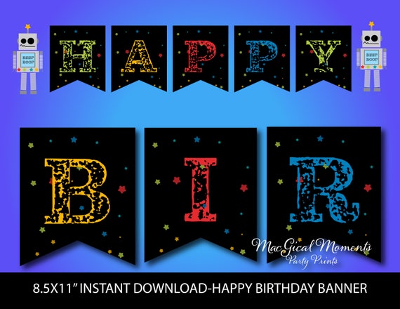 Robot Birthday Banner, Happy Birthday Robot Sign, Robot Decoration ...
