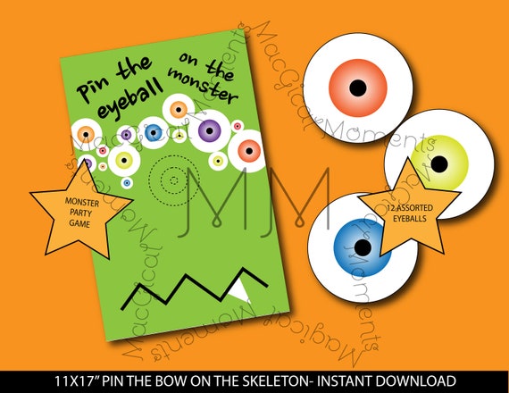 Pin the Eyeball on the Monster Game, Kid's Halloween Party Game, Creepy ...