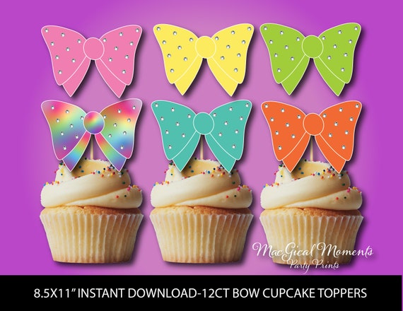 Bow Cupcake Toppers, Big Bow Toppers, INSTANT DOWNLOAD, Rhinestone ...
