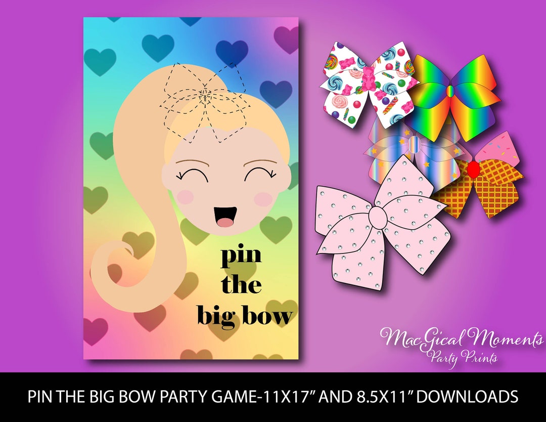 Pin the Big Bow Party Game, Rainbow Big Bow Party Game, Fun Big Bow ...