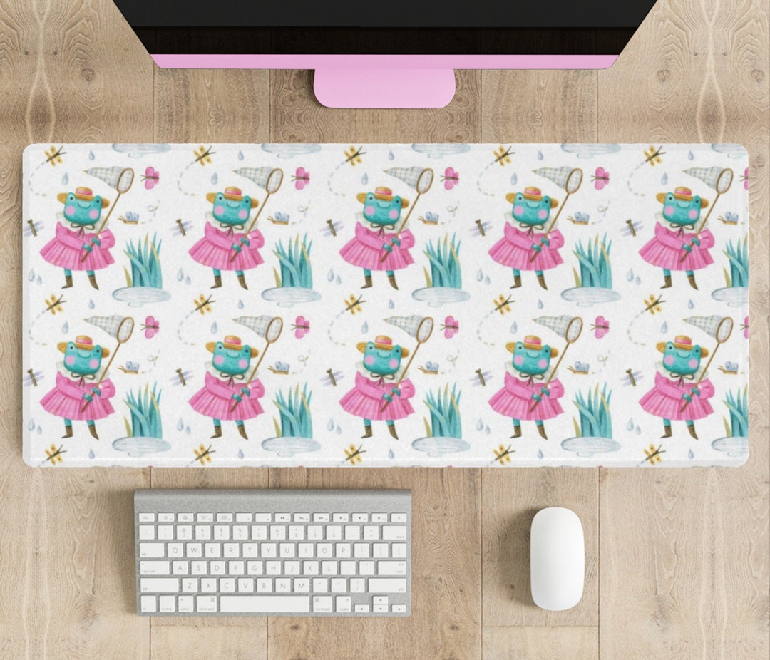 Cute Frog Desk Mat Pink White Gamer Desk Mat Froggy Gaming - Etsy