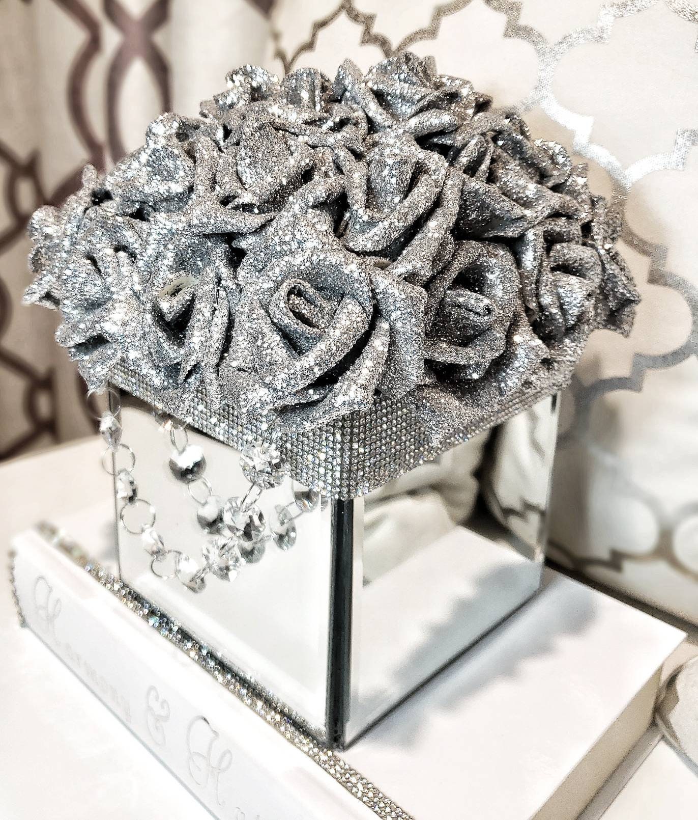 Bling Mirrored Boxed Silver Glitter Foam Artificial Roses | Etsy