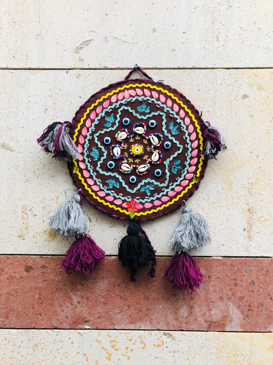 Dark Red Felt Evil Eye Home Decor, Felt Wall Hanging, Felt Amulet Wall ...