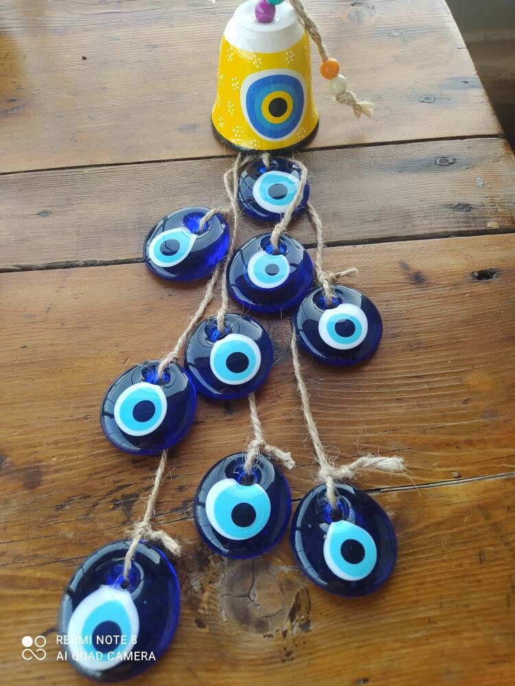 Evil Eye Wind Chime, Evil Eye Garden Decor, Evil Eye Glass Bells, Wind ...