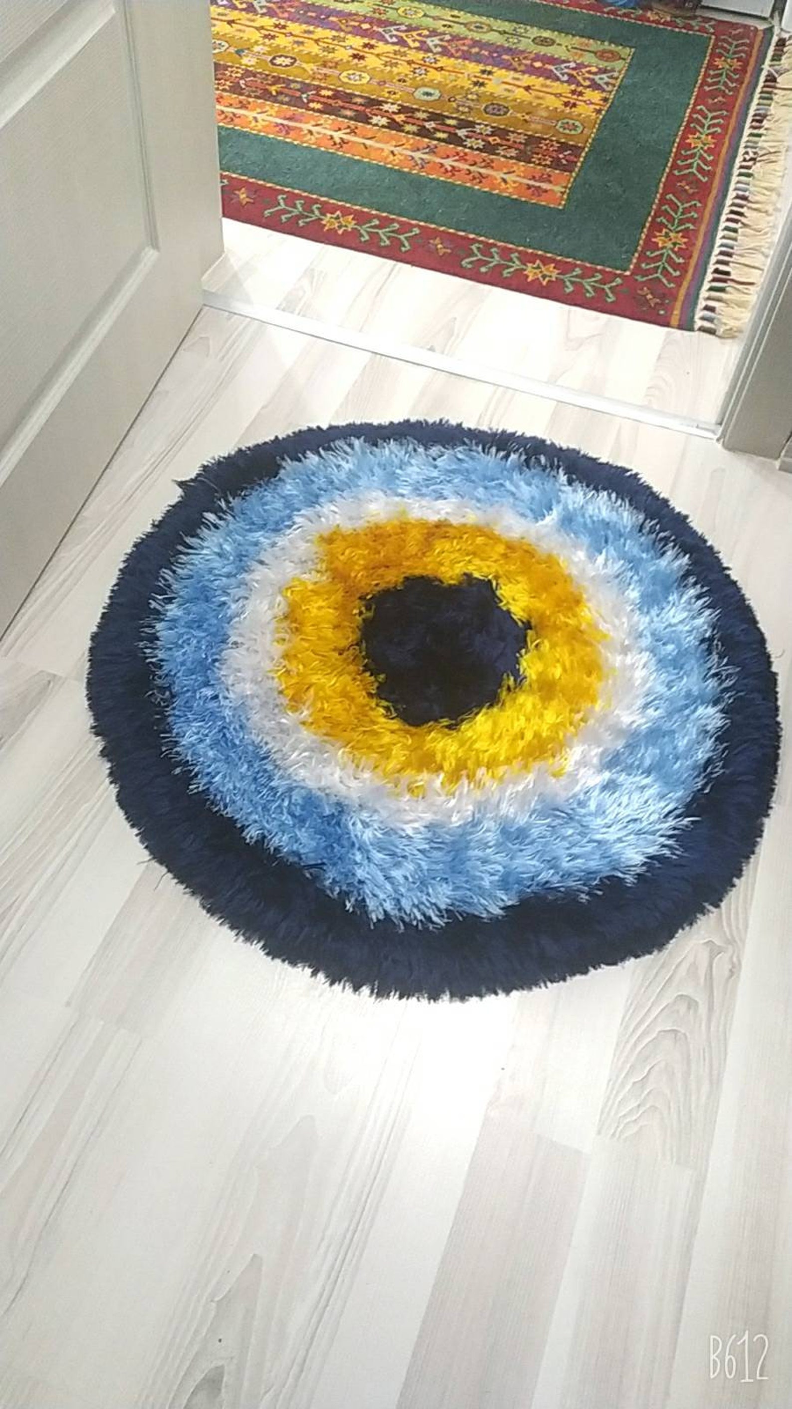 Evil Eye Floor Rug, Hand-knitted Mat, Evil Eye Bead Door Mat, Knitted ...