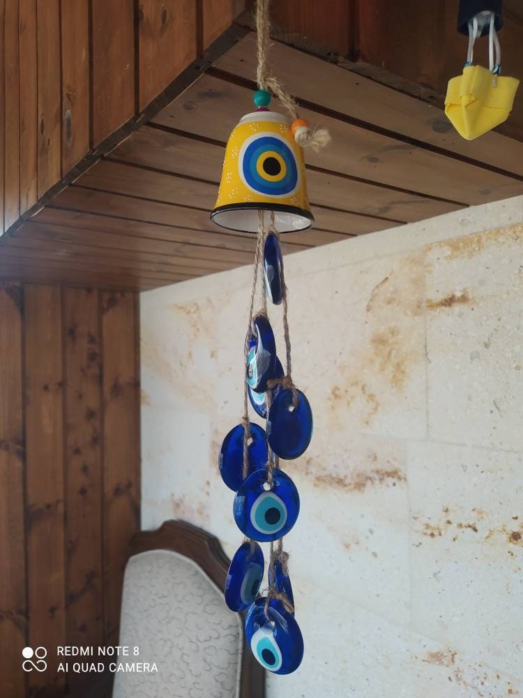 Evil Eye Wind Chime, Evil Eye Garden Decor, Evil Eye Glass Bells, Wind ...