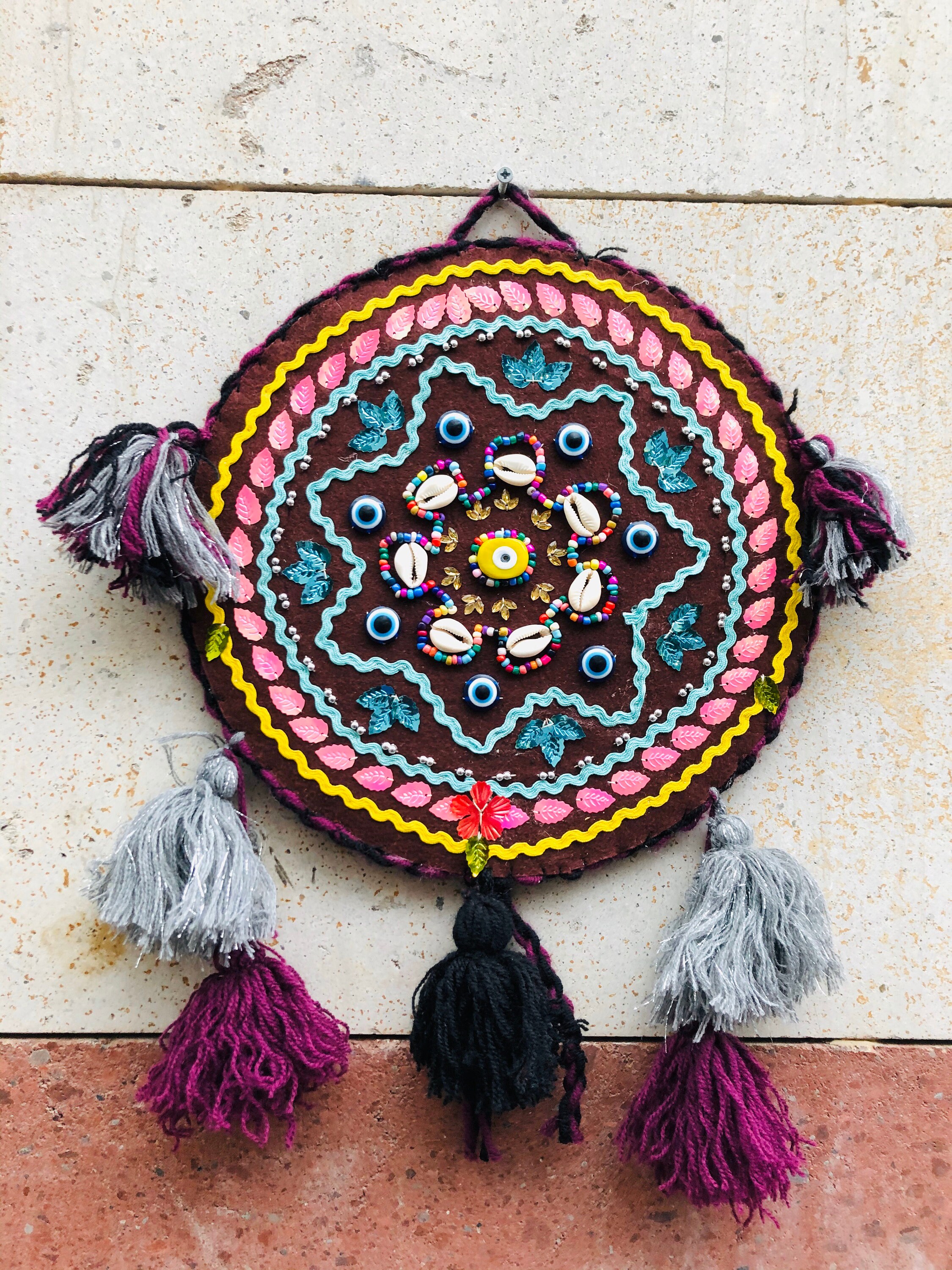 Dark Red Felt Evil Eye Home Decor, Felt Wall Hanging, Felt Amulet Wall ...