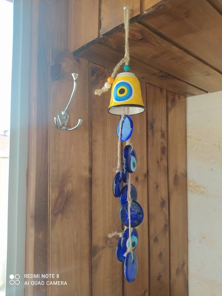 Evil Eye Wind Chime, Evil Eye Garden Decor, Evil Eye Glass Bells, Wind ...
