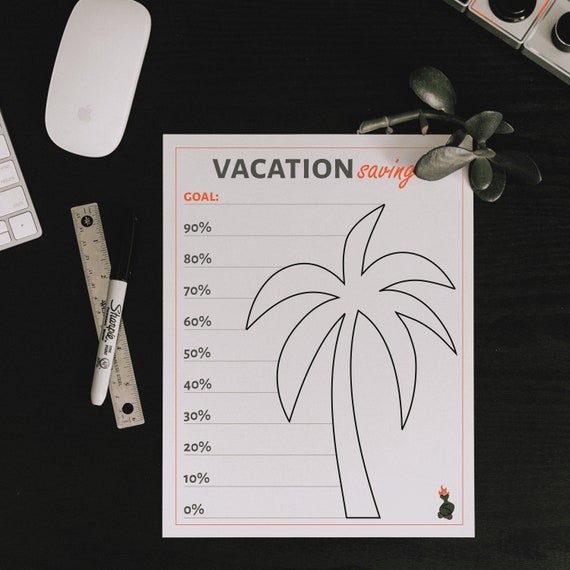Vacation Savings Goal Travel Tracker Colorable Printable by | Etsy