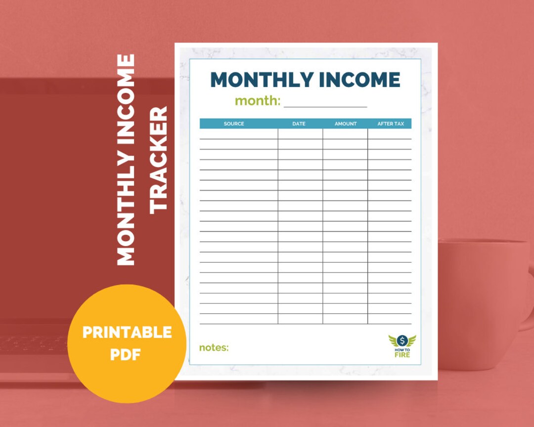 Monthly Income Tracker Printable - by Howtofire - Etsy