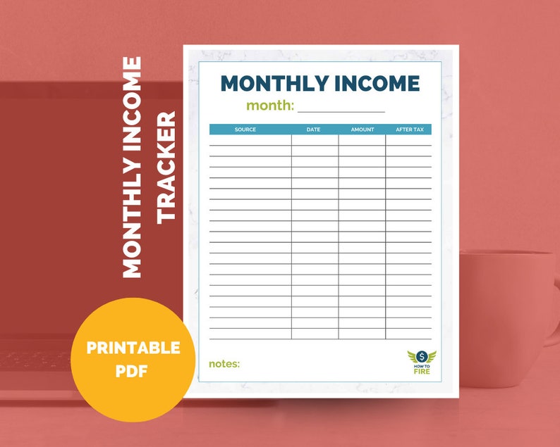 Monthly Income Tracker Printable - by Howtofire - Etsy