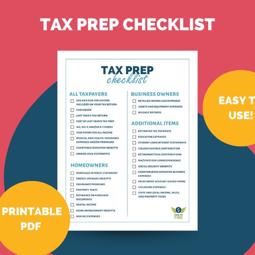 Tax Prep Checklist Tracker Printable to Stay Organized by - Etsy