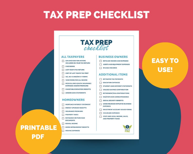 Tax Prep Checklist Tracker Printable to Stay Organized! - by Howtofire ...