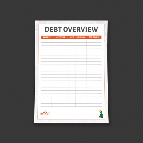 Debt Overview Worksheet Printable by Howtofire | Etsy