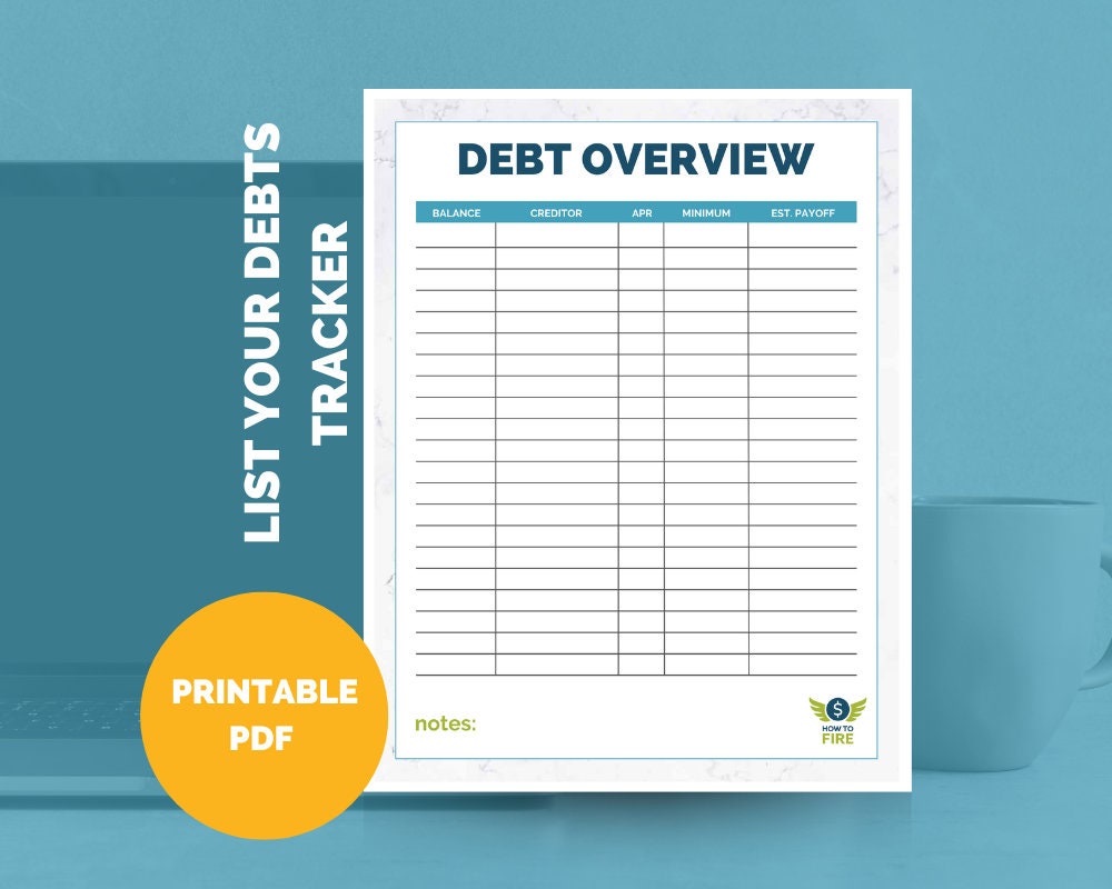 Debt Overview Worksheet Printable - by Howtofire - Etsy