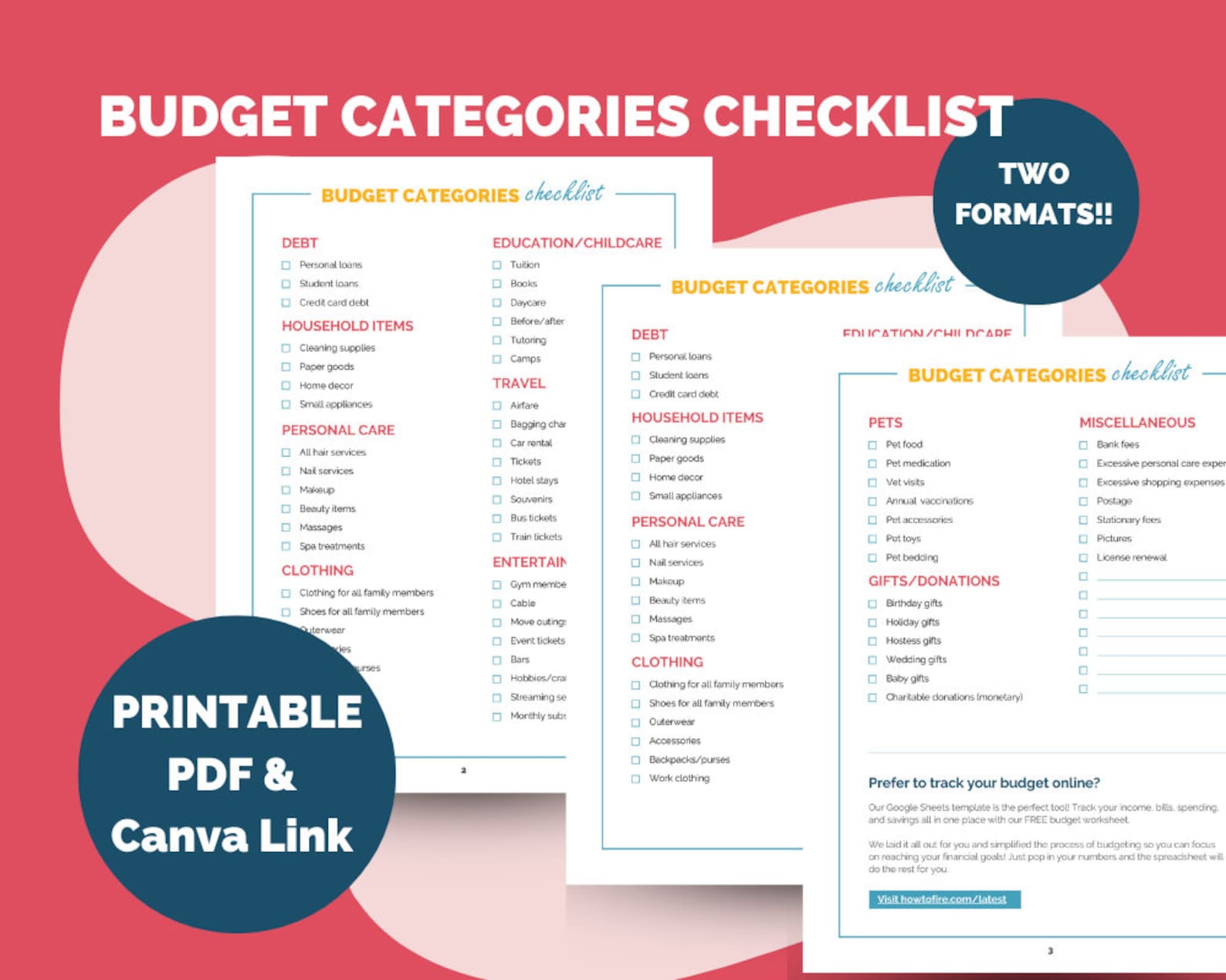 Budget Categories Checklist Tracker Printable to Stay Organized! - by ...