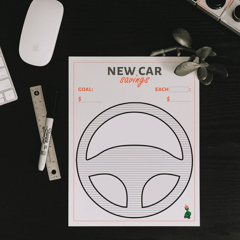 New Car Savings Goal Tracker Colorable Printable by | Etsy