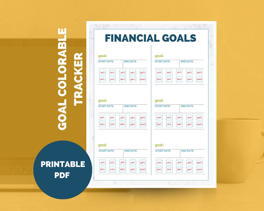 Financial Goals Colorable Tracker Printable - by Howtofire - Etsy
