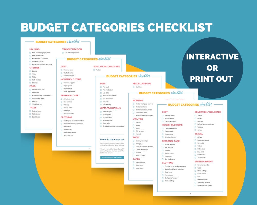 Budget Categories Checklist Tracker Printable to Stay Organized! - by ...