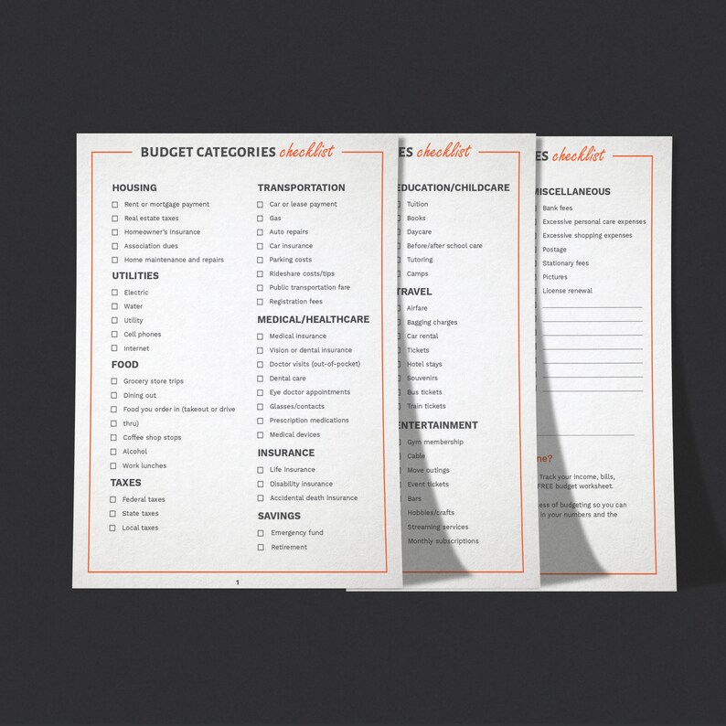 Budget Categories Checklist Tracker Printable to Stay | Etsy