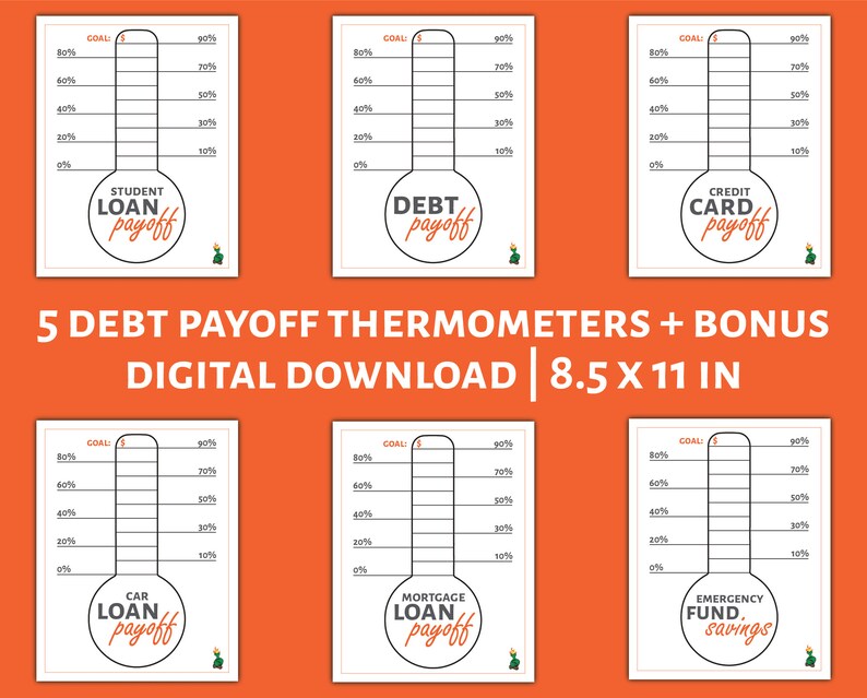 Debt Thermometer Colorable Tracker Printable BUNDLE PACK With - Etsy