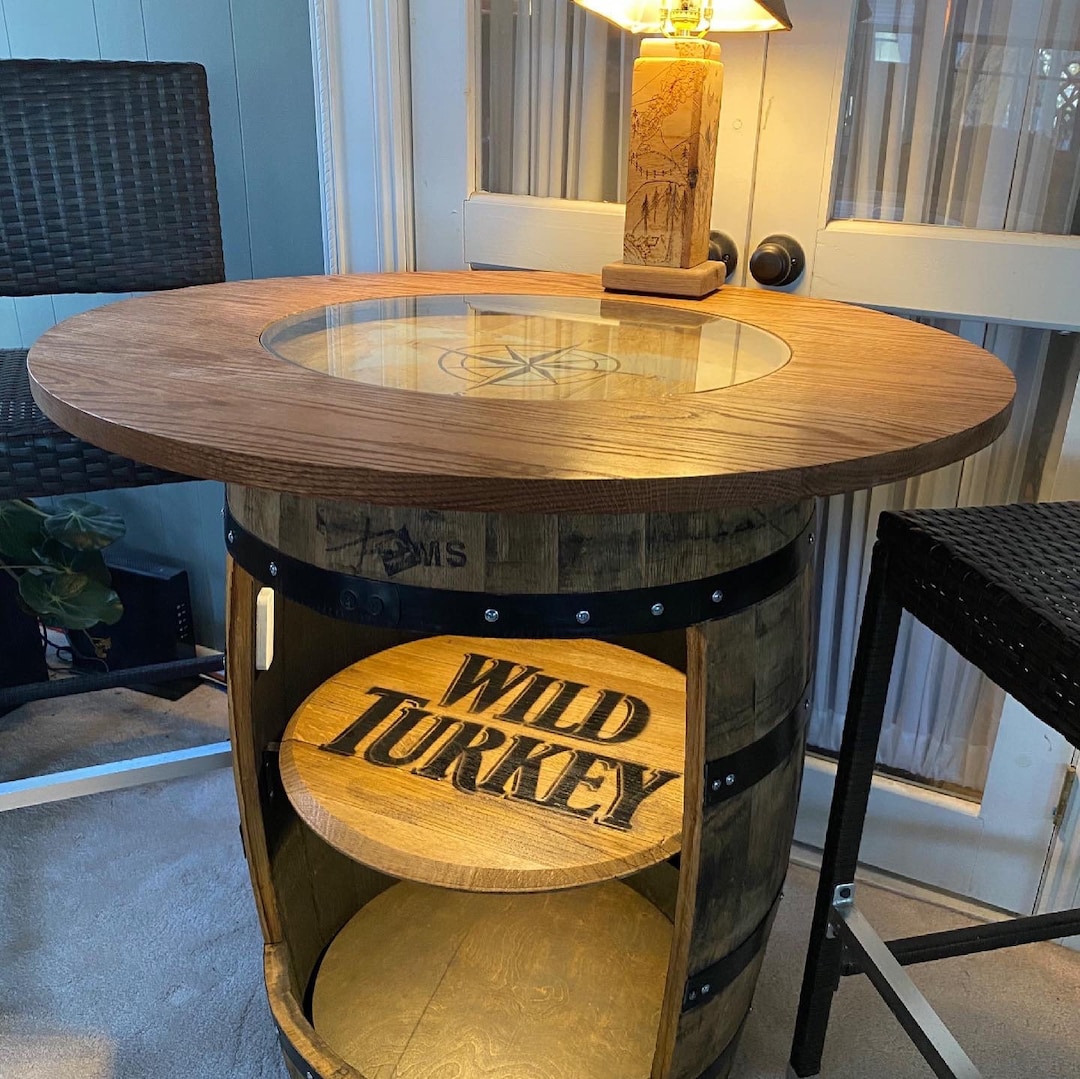 Custom Finished Bourbon Barrel Pub Table With Cabinet Cut Out - Etsy