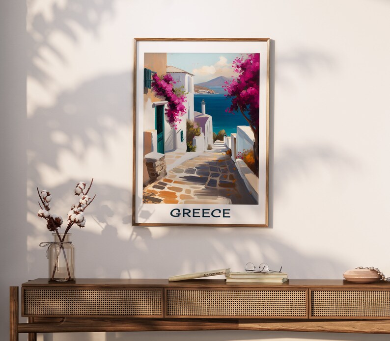 Greece Travel Poster Oil Painting Style Greece Print Wall Art - Etsy