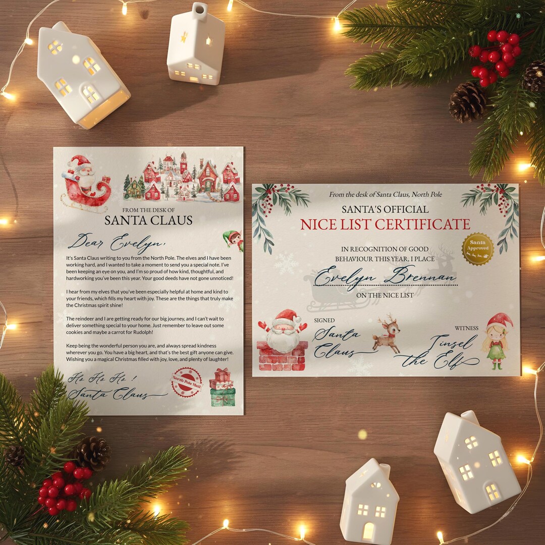 Letter From Santa Claus, Nice List Certificate, Editable Christmas ...