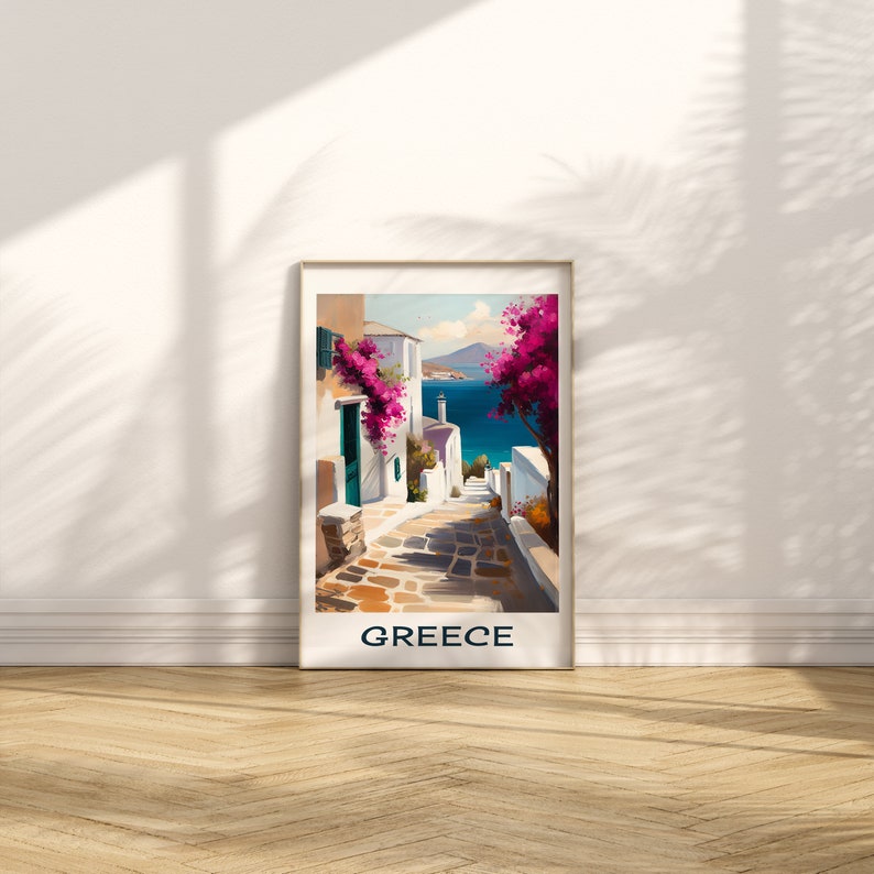 Greece Travel Poster Oil Painting Style Greece Print Wall Art - Etsy